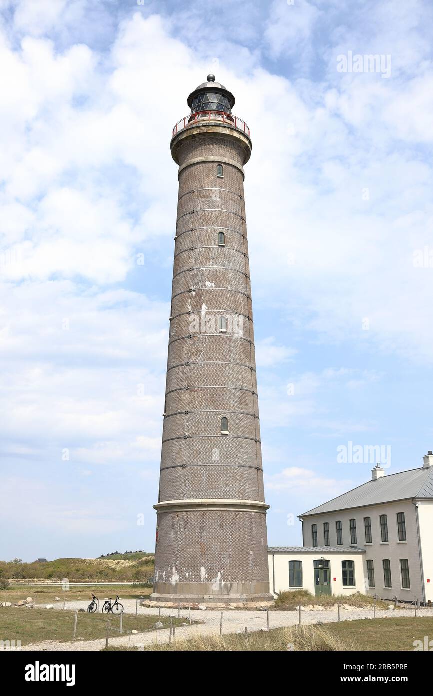 Skagen lighthouse in northern Denmark. Skagen is a port town on the ...