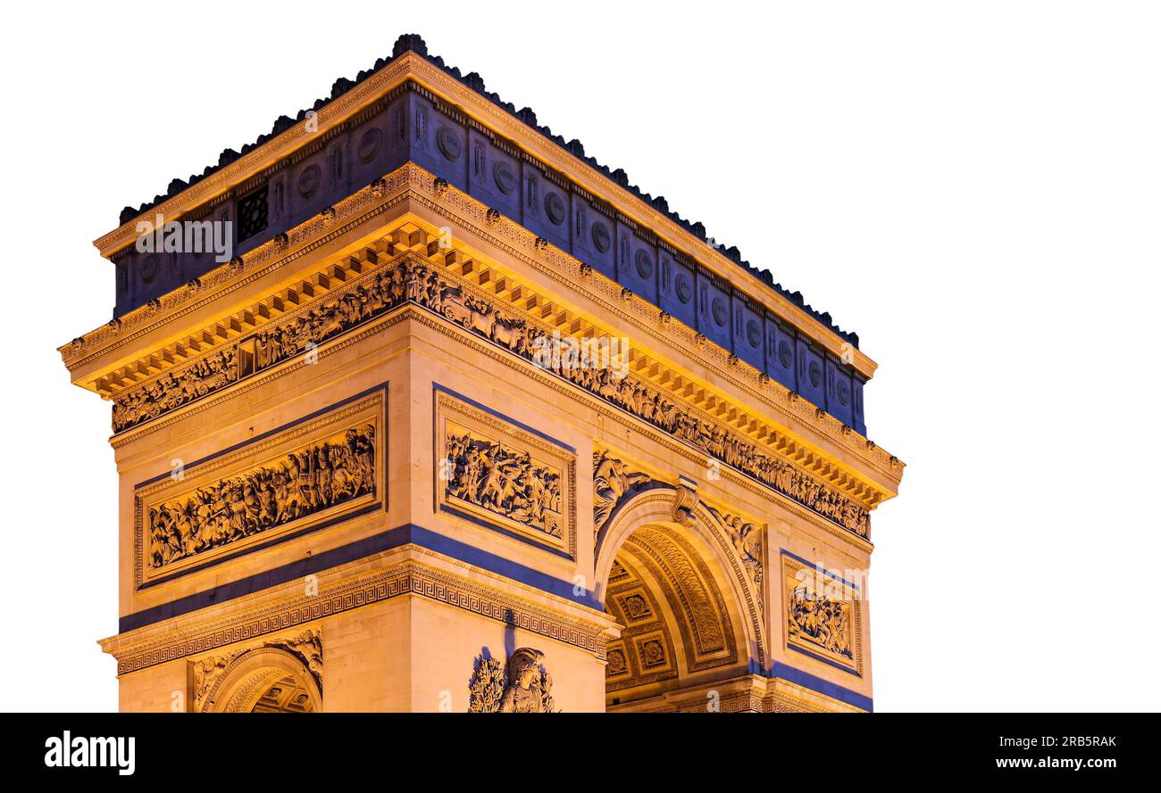 Arc de Triomphe (carved on white background), Paris, France. The walls ...