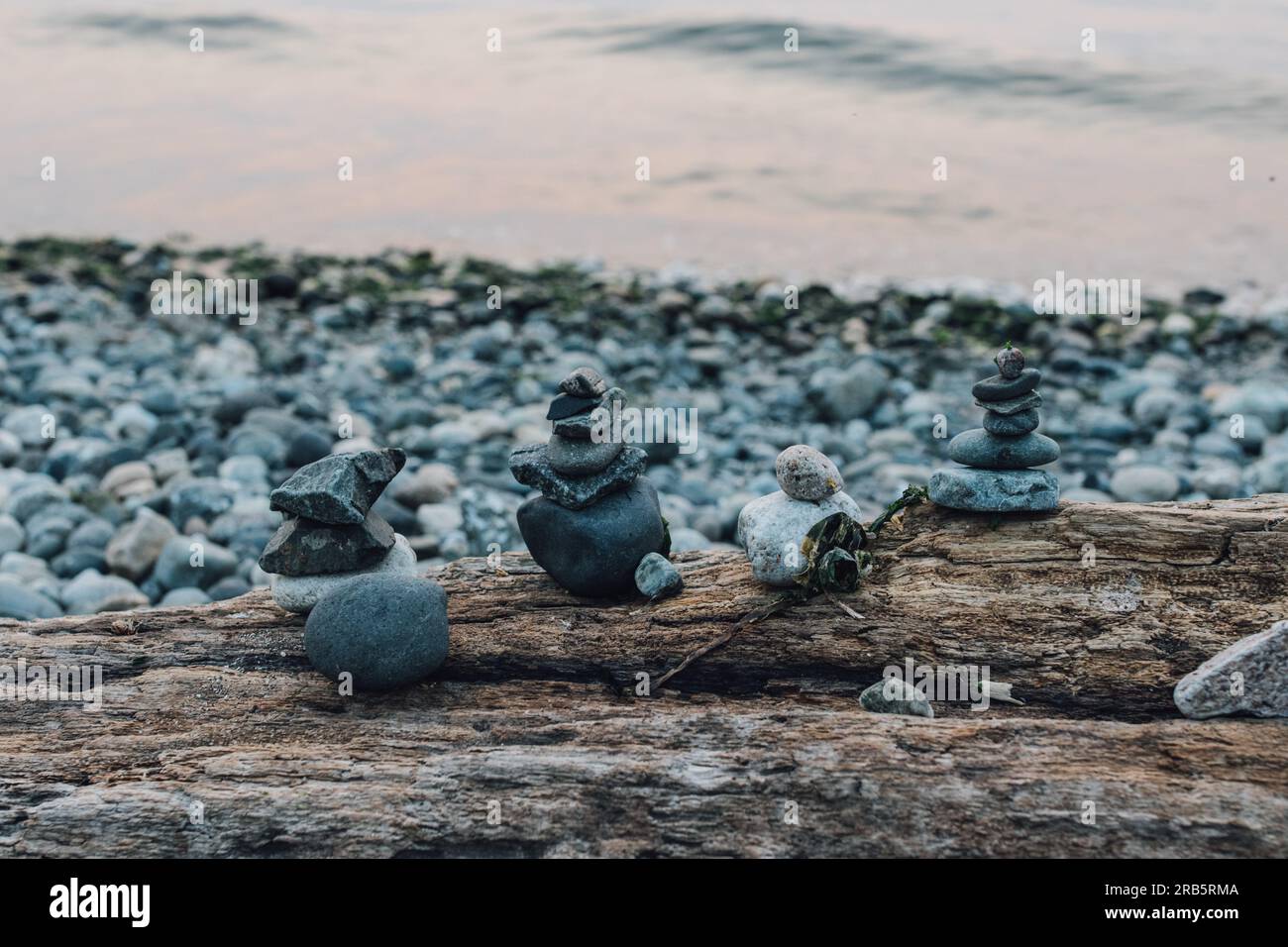 rock stacks on beach during sunset, dusk Stock Photo - Alamy
