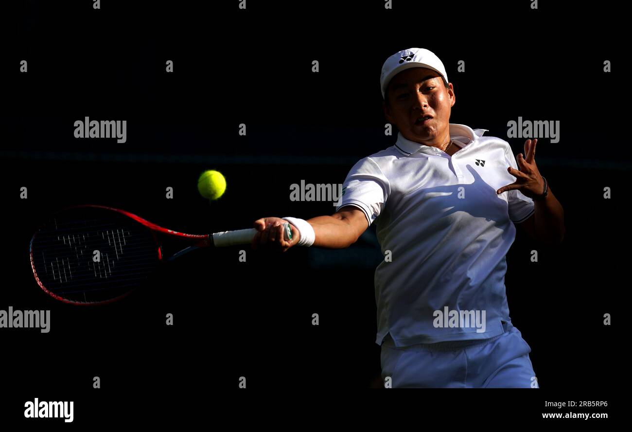 Zhuoxuan Bai in action against Ons Jabeur (not pictured) on day five of ...