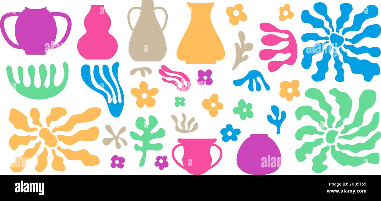 Inspired Matisse abstract figures vector. Plant branch. Floral Matisse ...