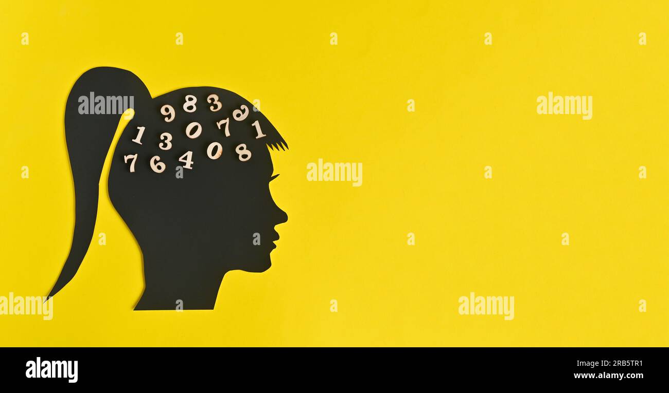 Silhouette of a woman's head with numbers in the brain. concept on a ...