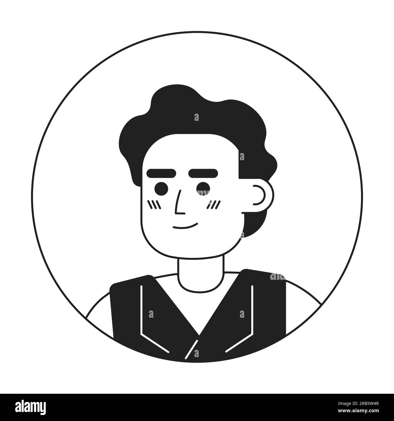 Handsome Arabian Man Monochrome Flat Linear Character Head Stock Vector
