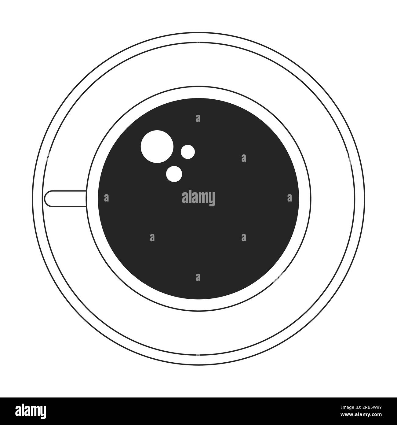 Coffee cup on plate front view flat monochrome isolated vector object ...