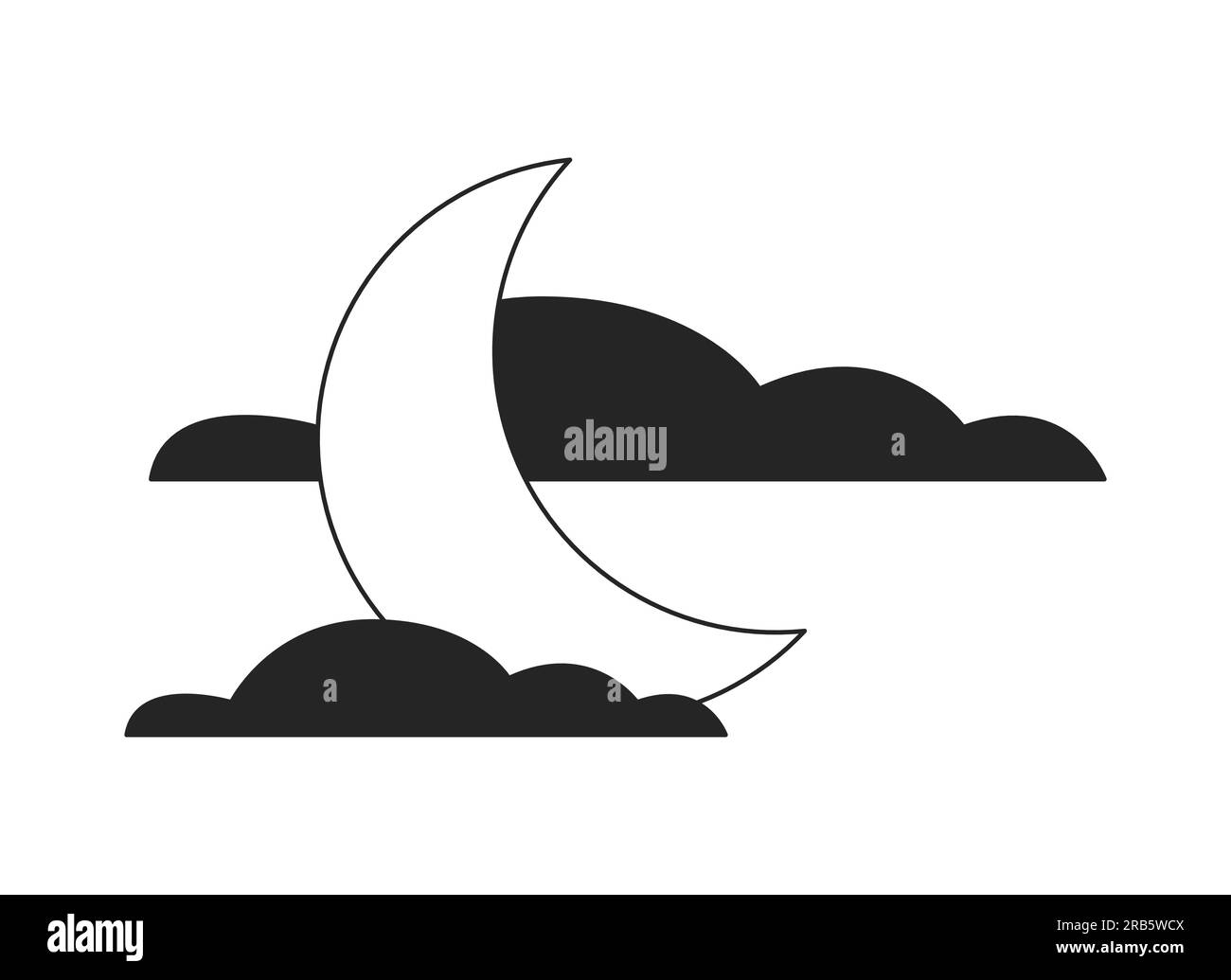 Moonlit Night Flat Monochrome Isolated Vector Object Stock Vector Image
