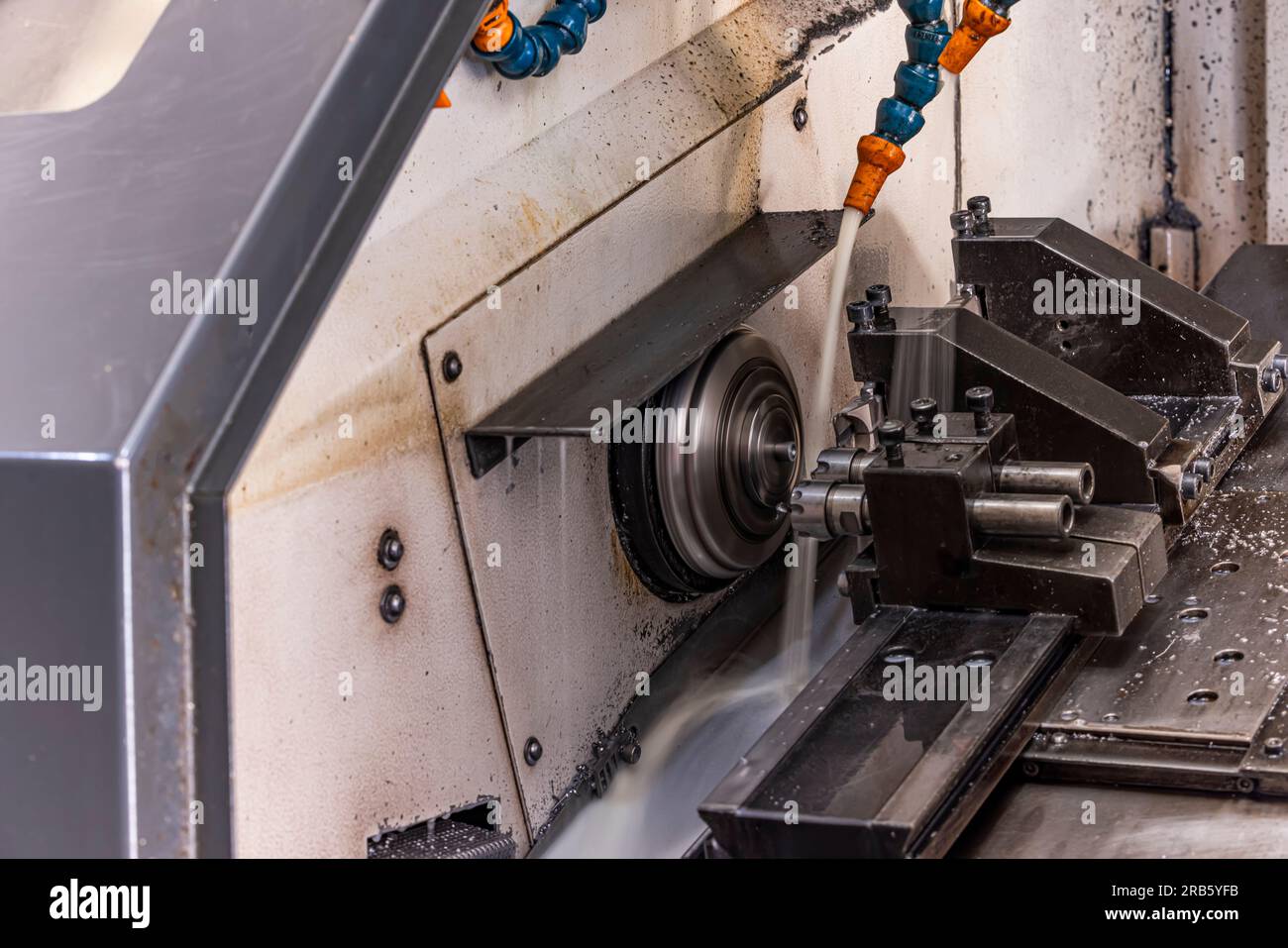 Milling metalworking process. Industrial CNC metalworking with vertical mill. Metalworking ...