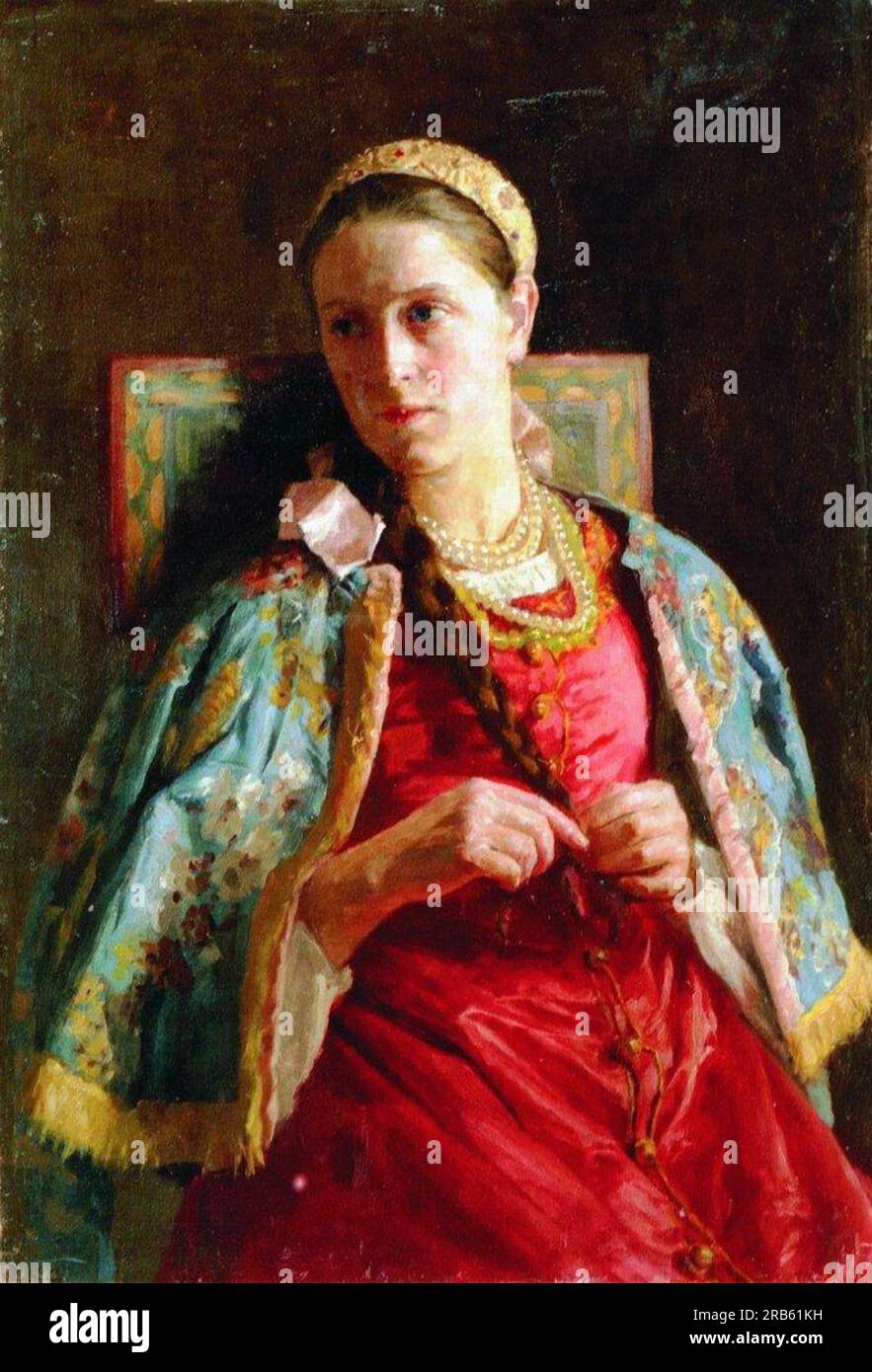 Portrait of the Young Lady in Russian Costume 1880 by Konstantin ...