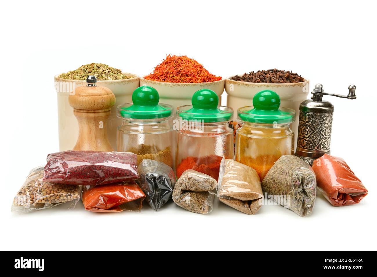 Collection dry spices isolated on a white background Stock Photo - Alamy