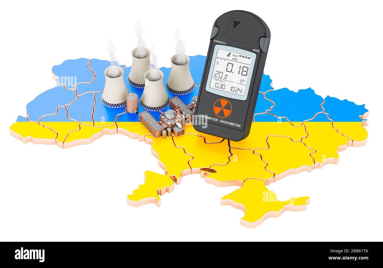 Nuclear power stations on Ukrainian map with radiation dosimeter, 3D ...