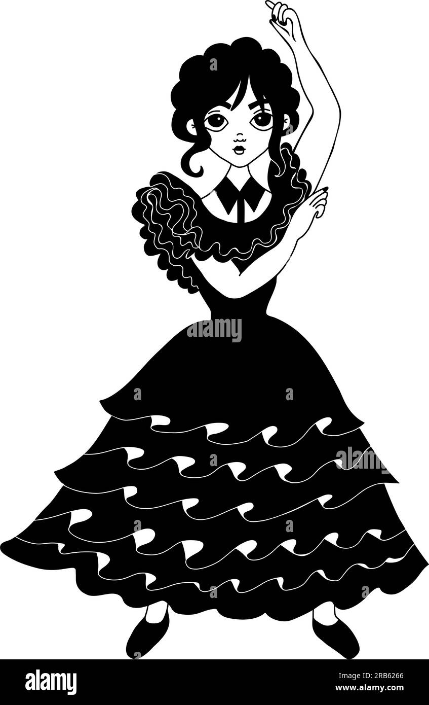 Wednesday Fantasy Dancing Of Pretty Girl Vector Illustration Hand Drawing Cute Character