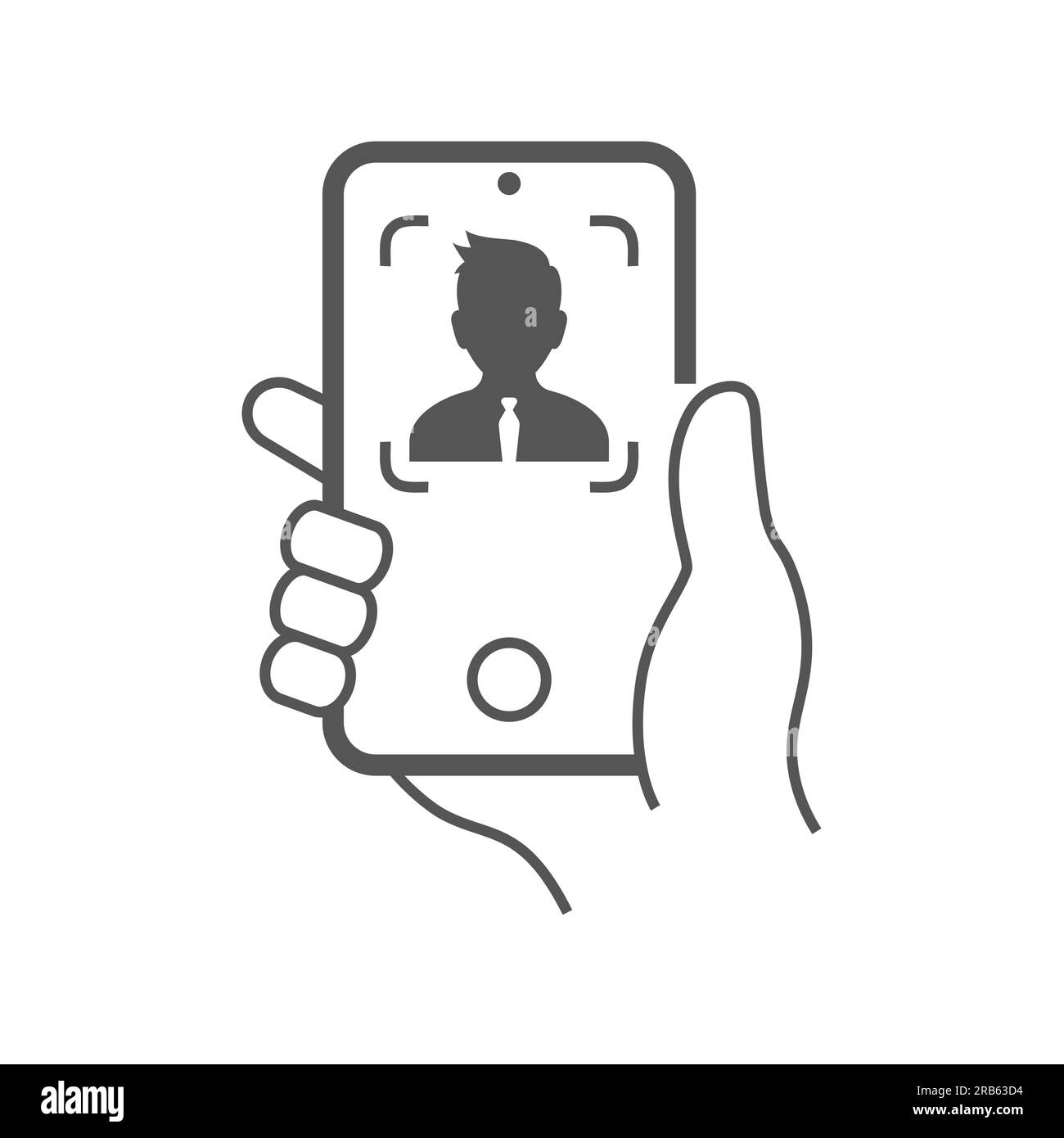 Human hand holding smartphone taking photo for selfie line art icon ...