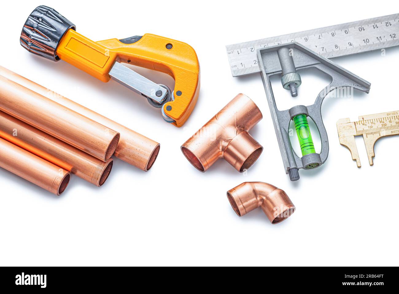 Copper Pipe Plumbing Accessories Isolated On White Stock Photo - Alamy