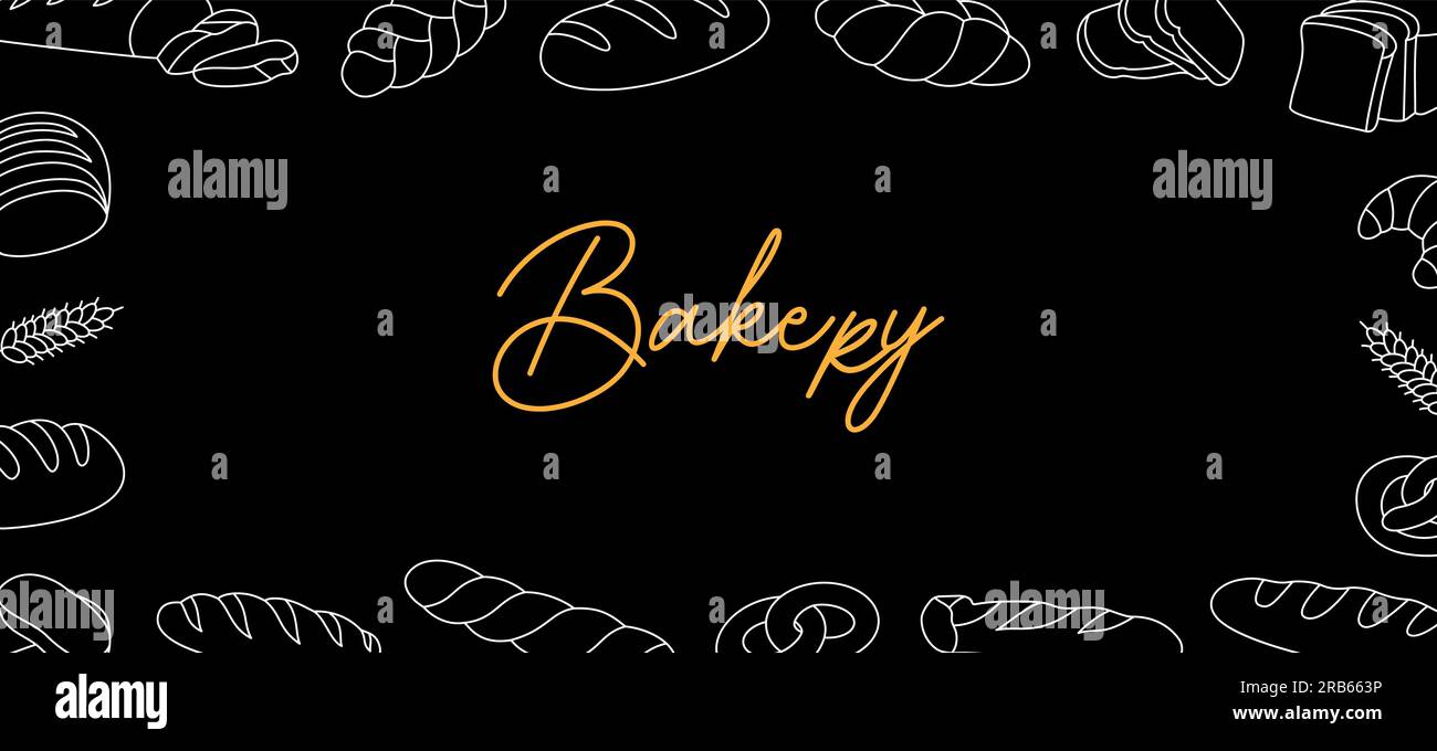 Bakery horizontal outline banner. Vector illustration for bakery menu ...