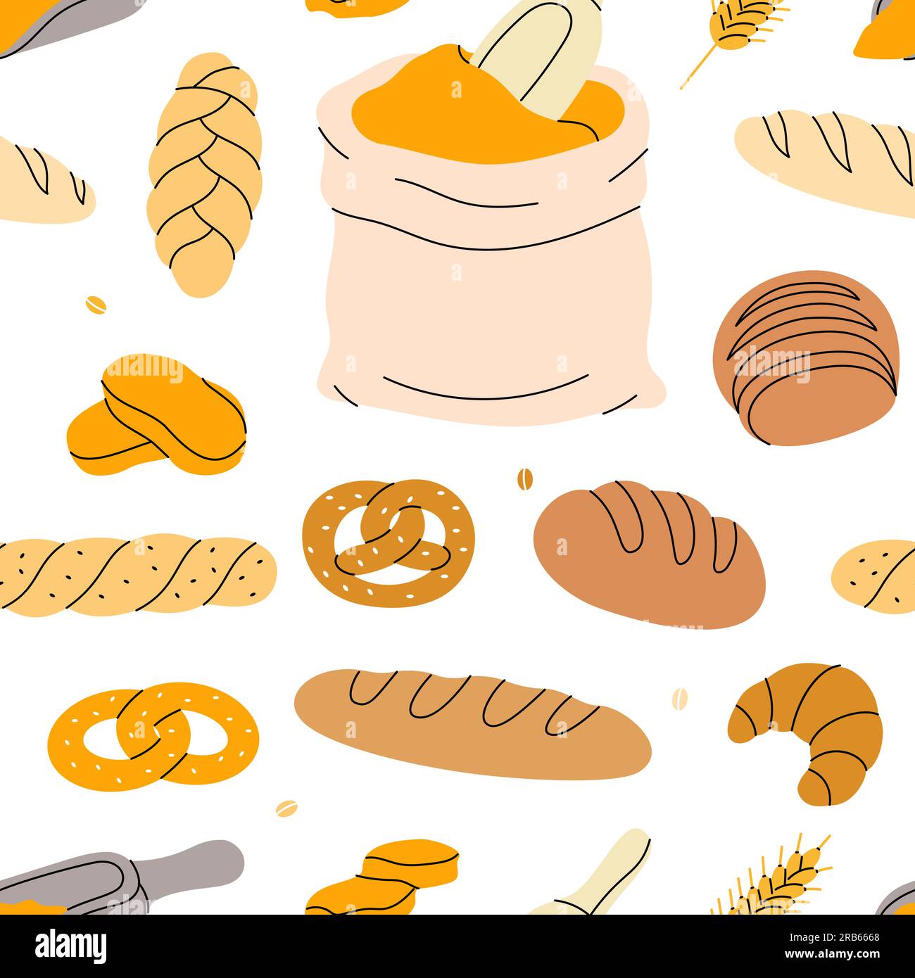 Fresh breads pattern. Bakery pastry products seamless banner. Whole ...