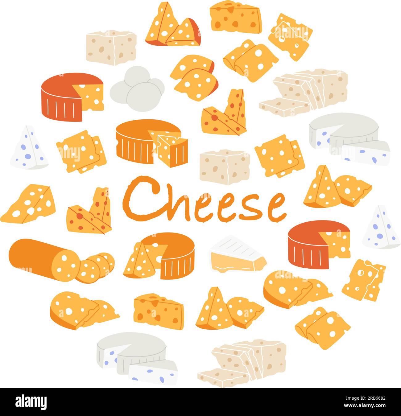 Cheese products in circle design. Pieces of cheese with internal holes ...