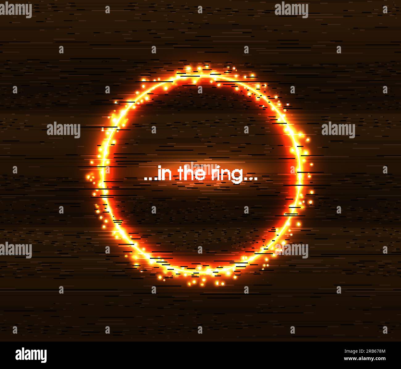Fiery light round frame with spark. Flaming sparkling glow on wwoden ...