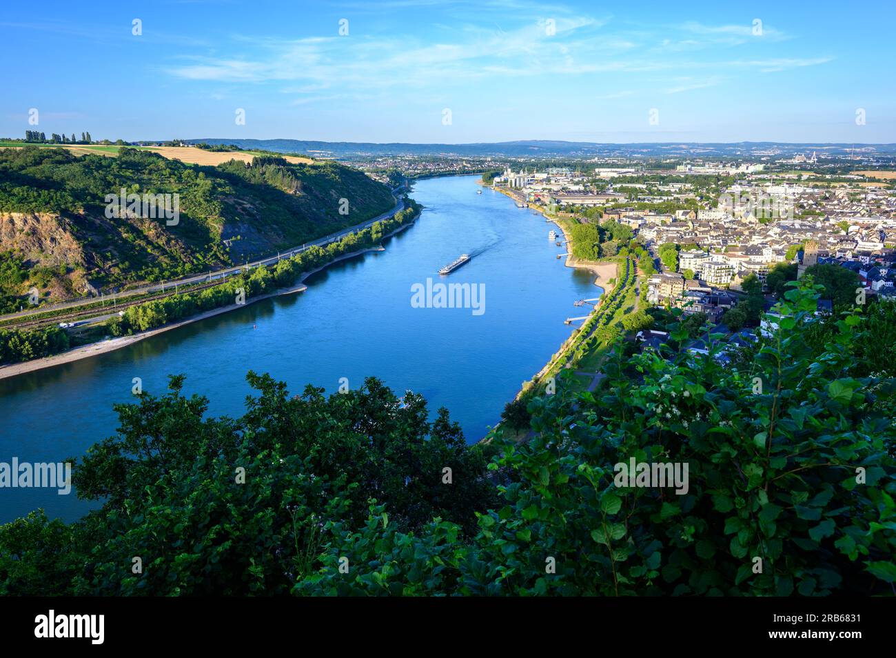 The Rhine river seen from atop a hill north of Andernach looking ...