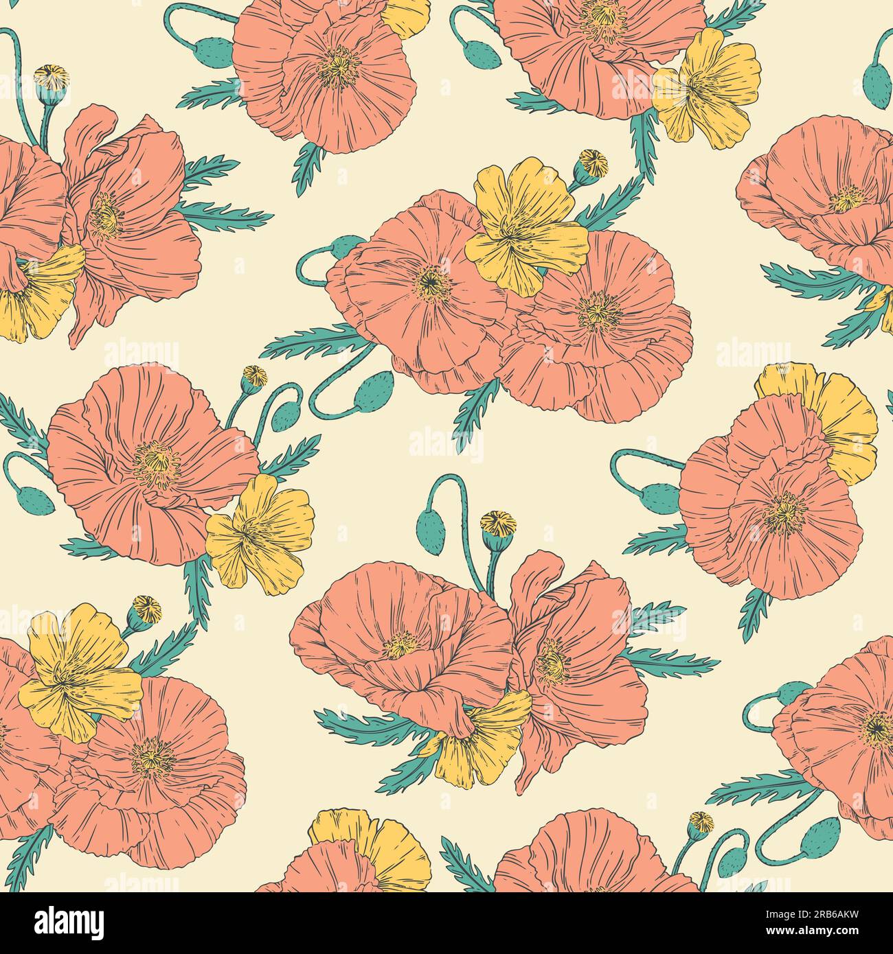 Vintage poppy wallpaper Stock Vector Images - Alamy