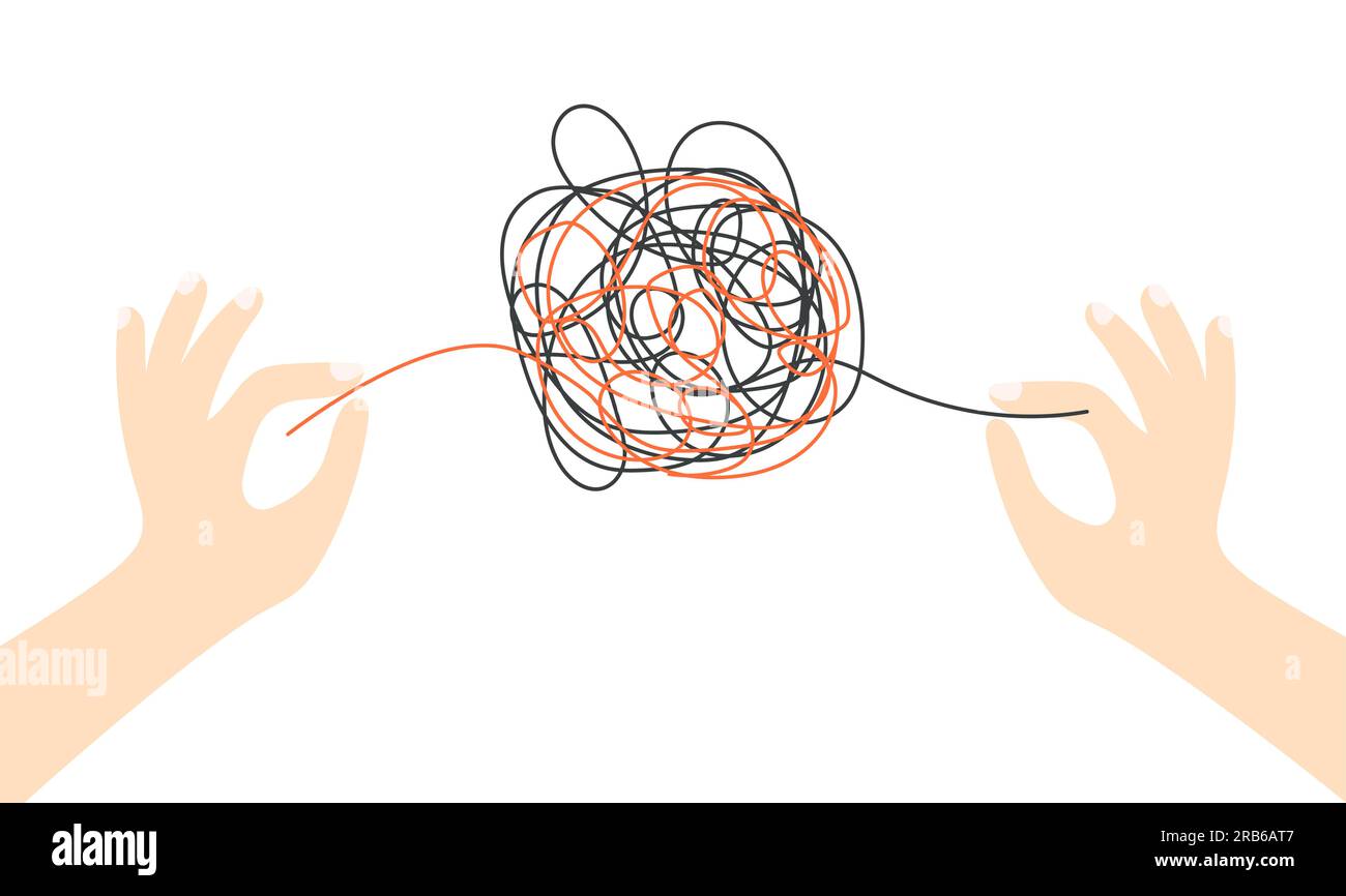 Abstract metaphor of psychotherapy. Psychologist hands untangling ...