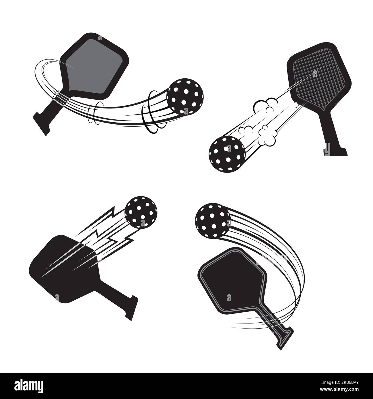 Pickleball black racket and ball movement silhouettes Stock Vector ...