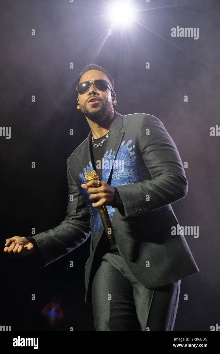 American singer Romeo Santos perform on stage at WiZink Center on July ...