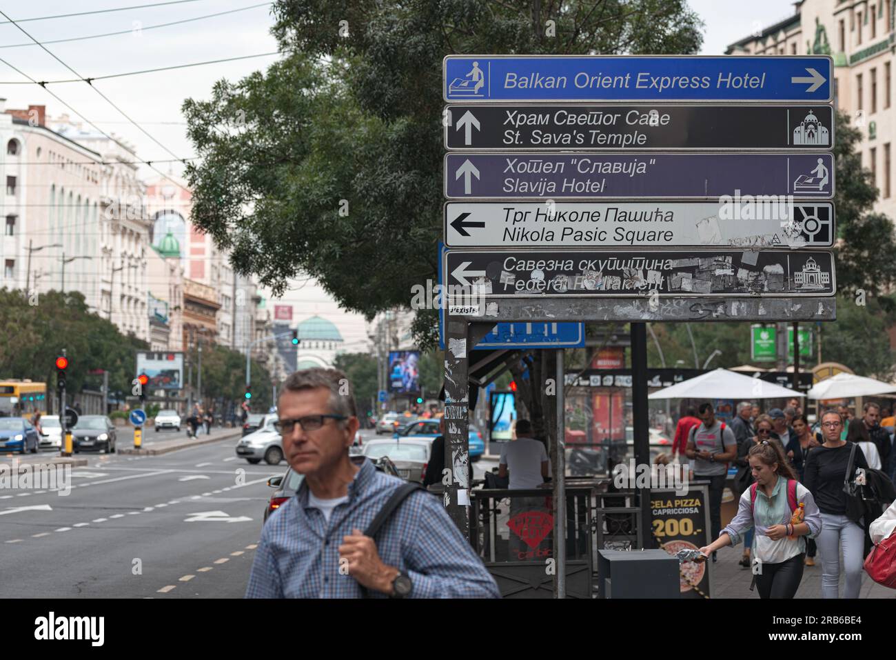 Belgrade, Serbia - September 10, 2019: Direction sign and Terazije ...