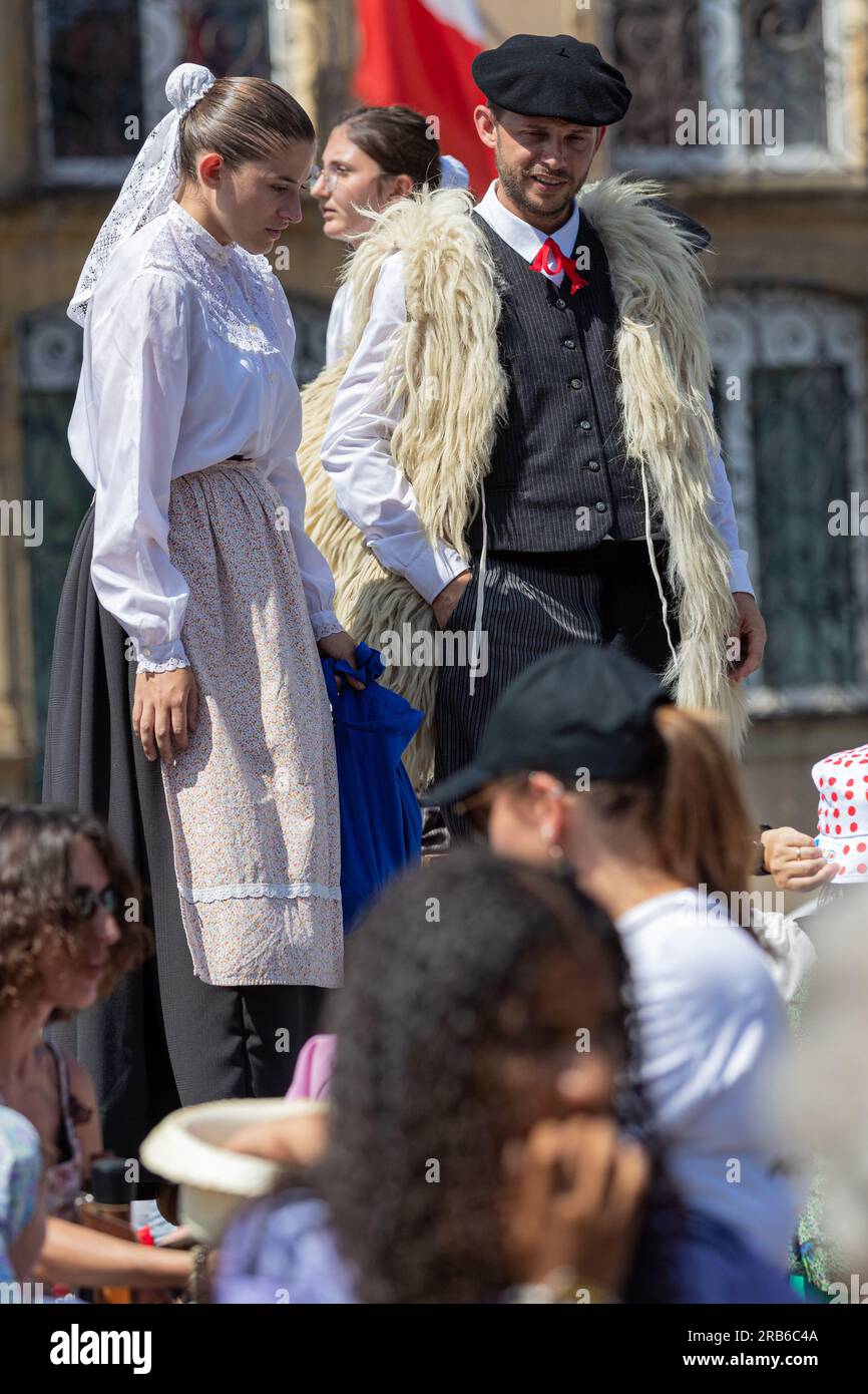 Mont de Marsan, France, 7th July 2023, The stilt walking shepherds of ...