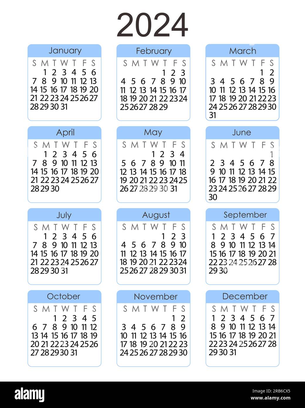 Calendar template for the year 2024 in simple minimalist style vertical ...