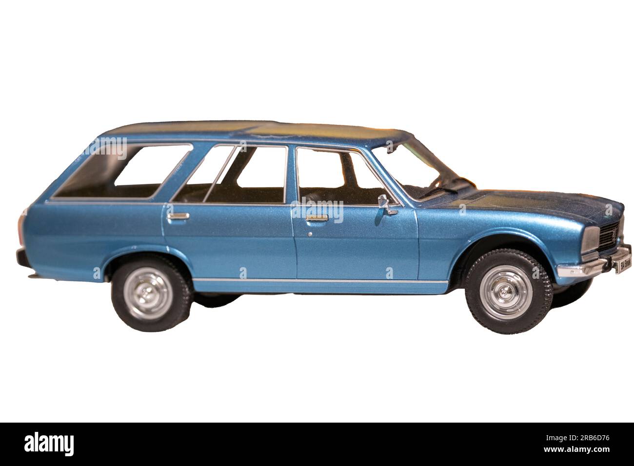 Image of an old, vintage blue station wagon scale model car isolated on ...