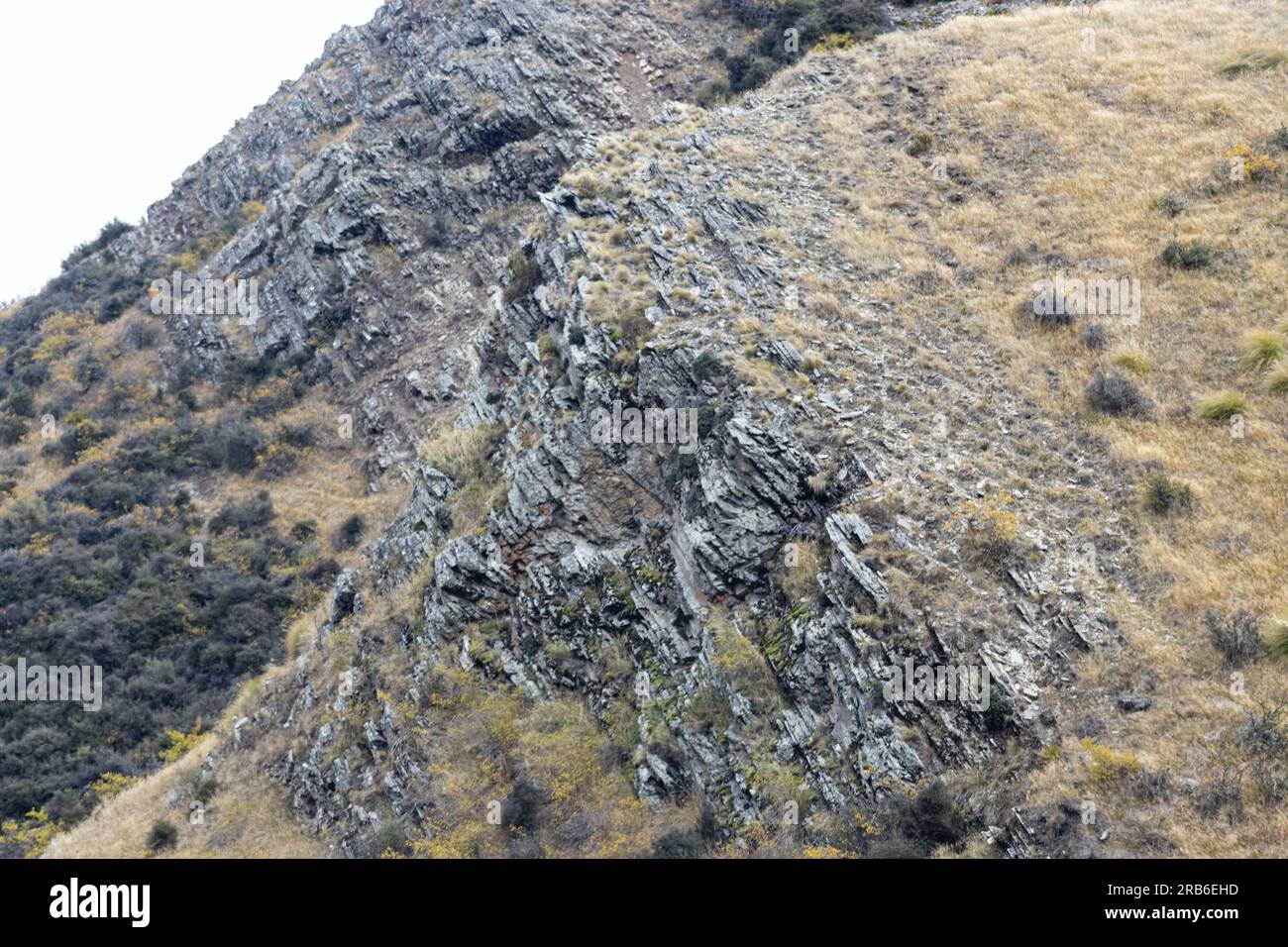 A close up image of rock strata making up the Southern Alps mountains ...