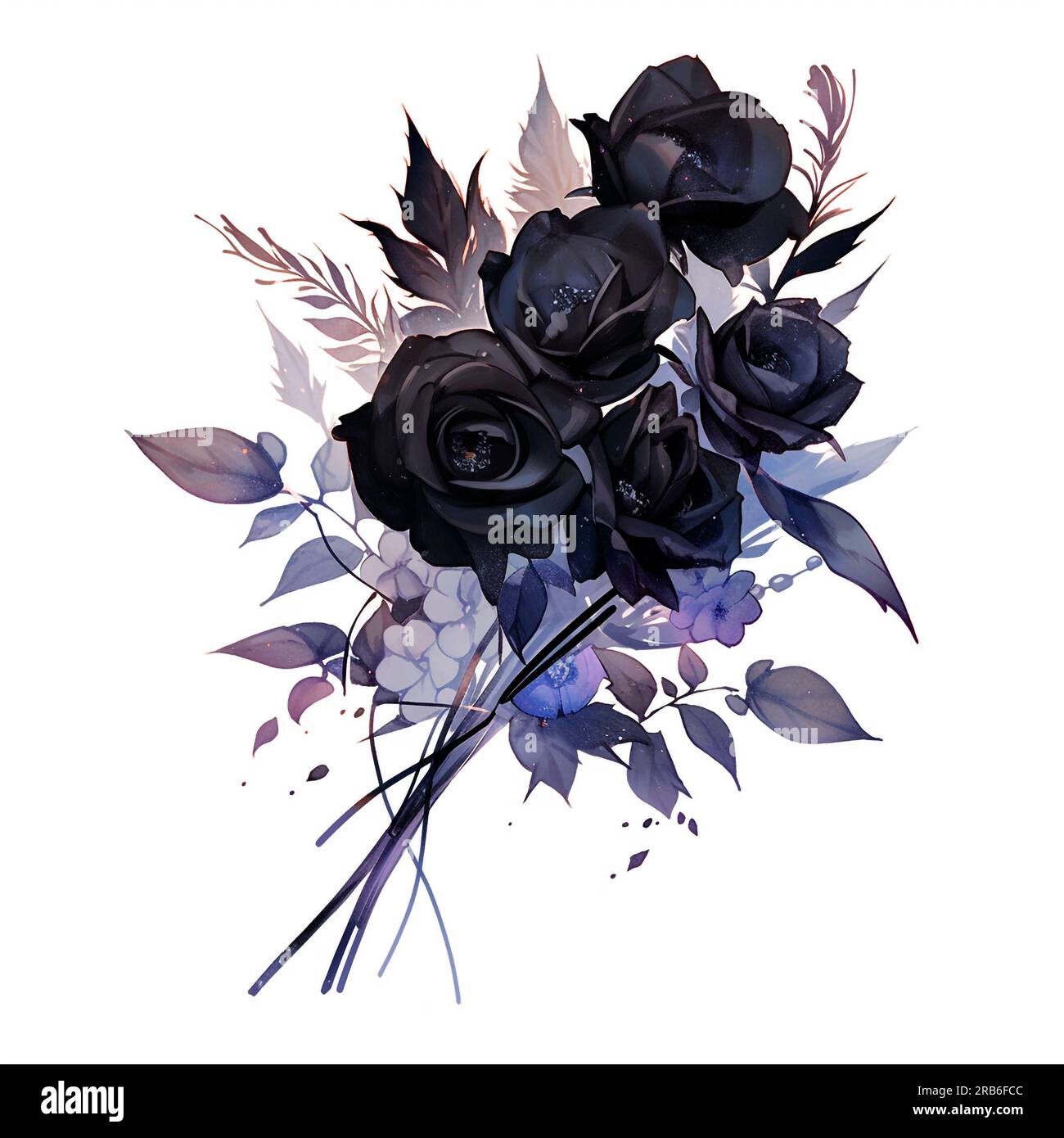 Watercolor Black rose bouquet isolated on white background. Black roses ...