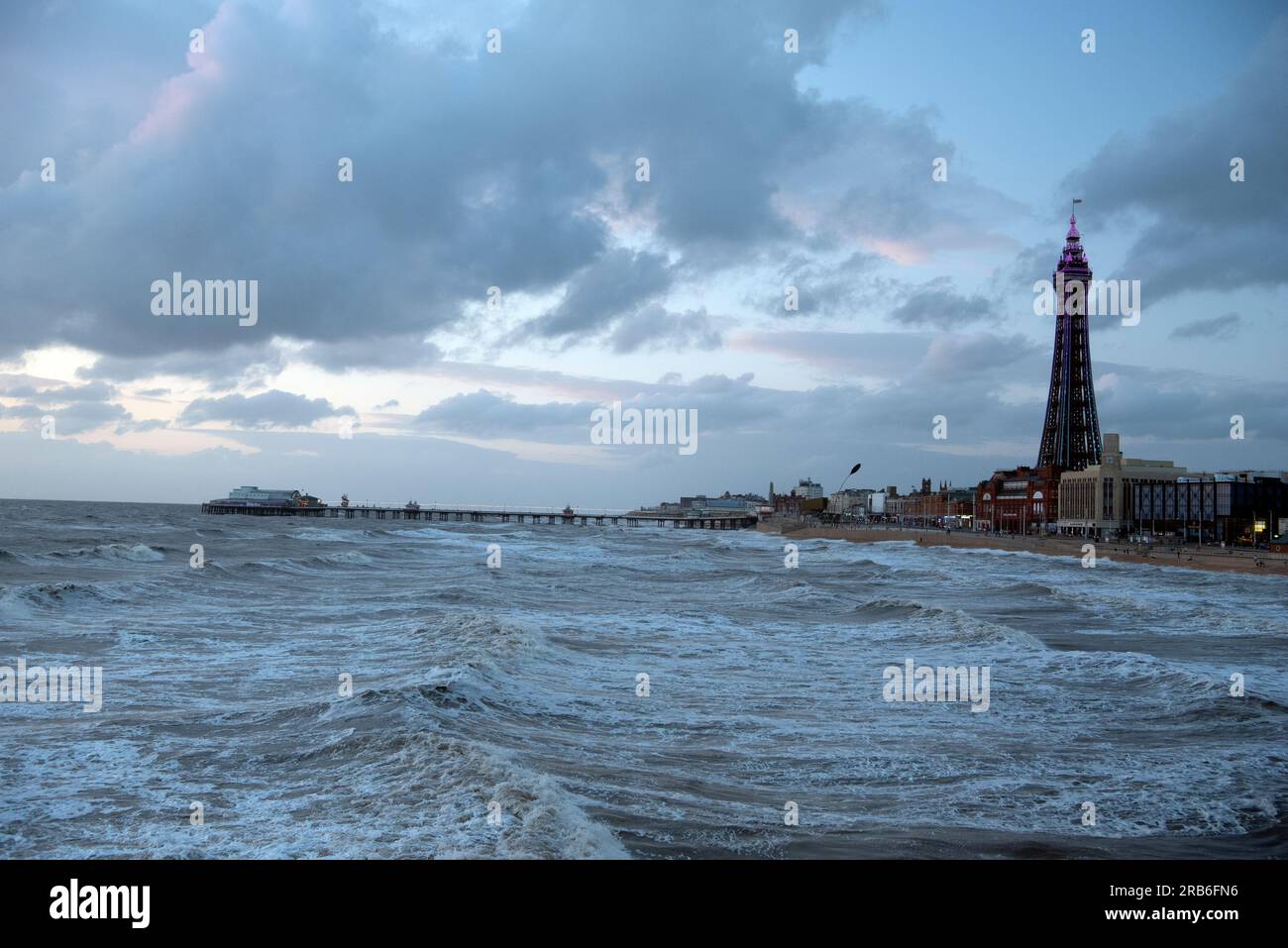 Blackpool with the tide in - view from Central Pier of the Tower and ...