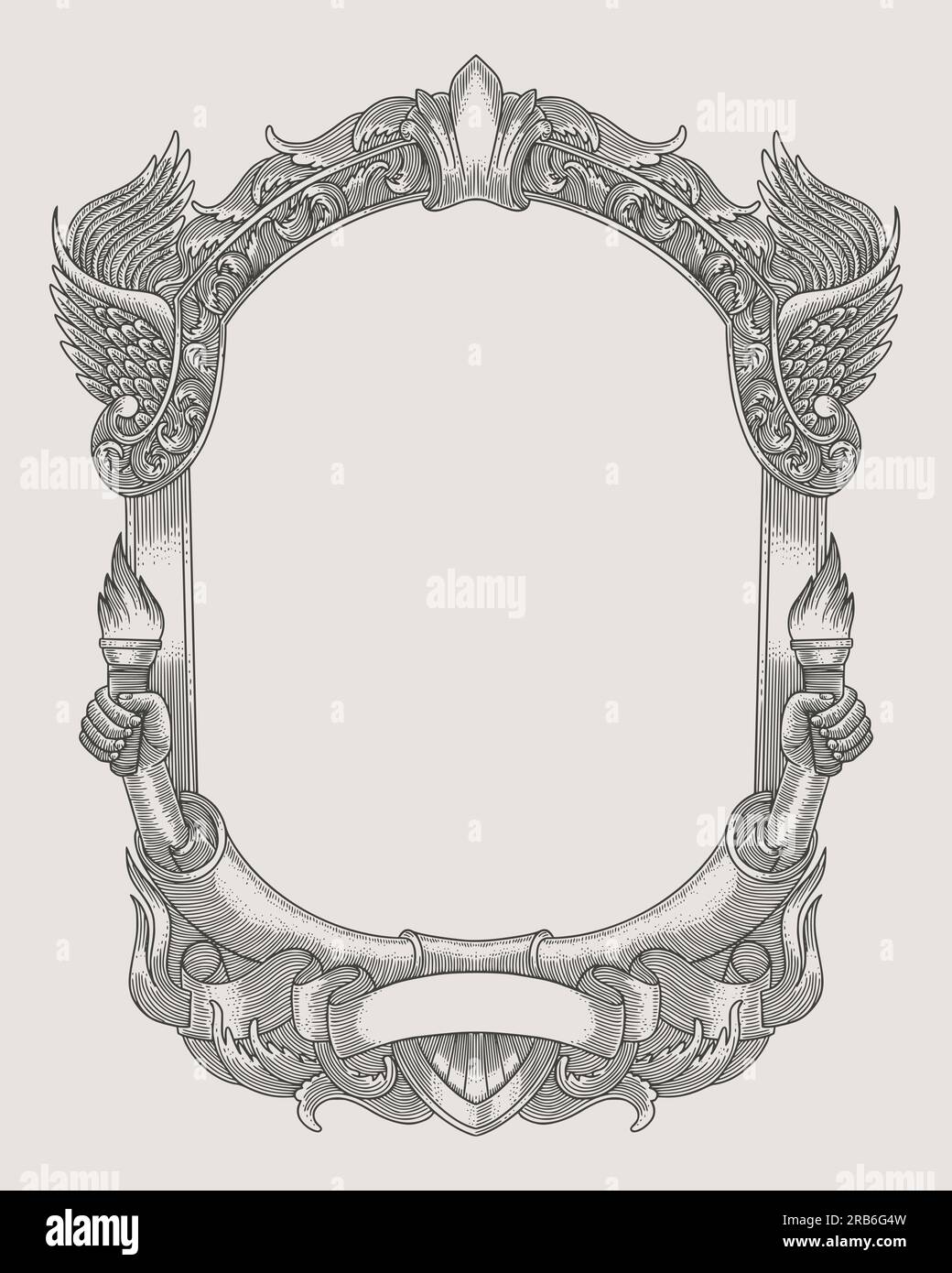 antique engraving frame monochrome style, Vector vintage illustation ...