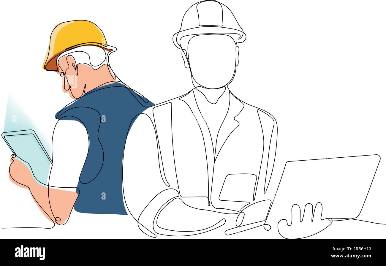 construction manager and engineer working on building site. Vector ...