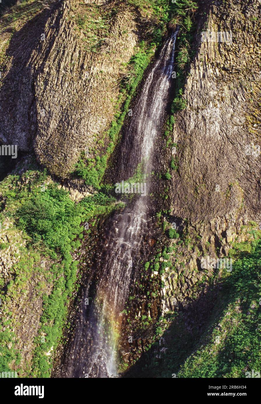 Aerial image of mountain waterfall going over cliff, Oregon, US Stock ...
