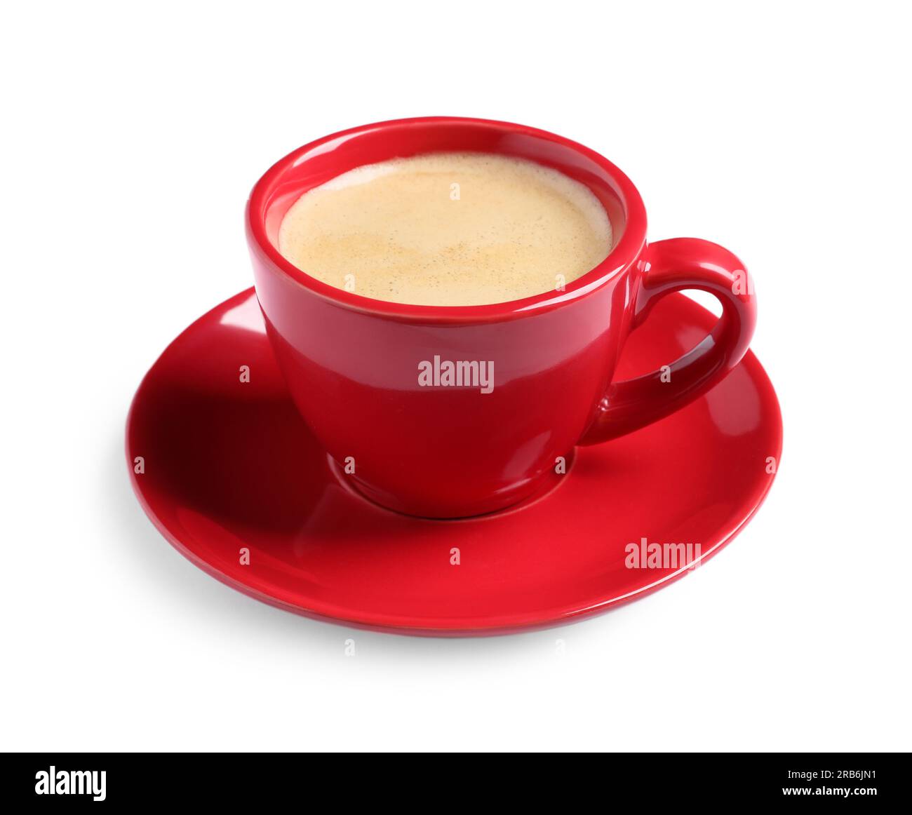 Red ceramic cup with hot aromatic coffee isolated on white Stock Photo ...