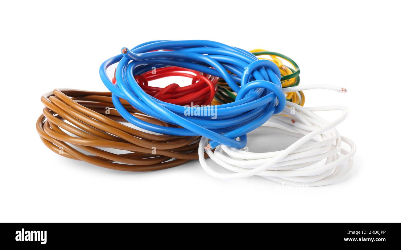Different new electrical wires isolated on white Stock Photo - Alamy