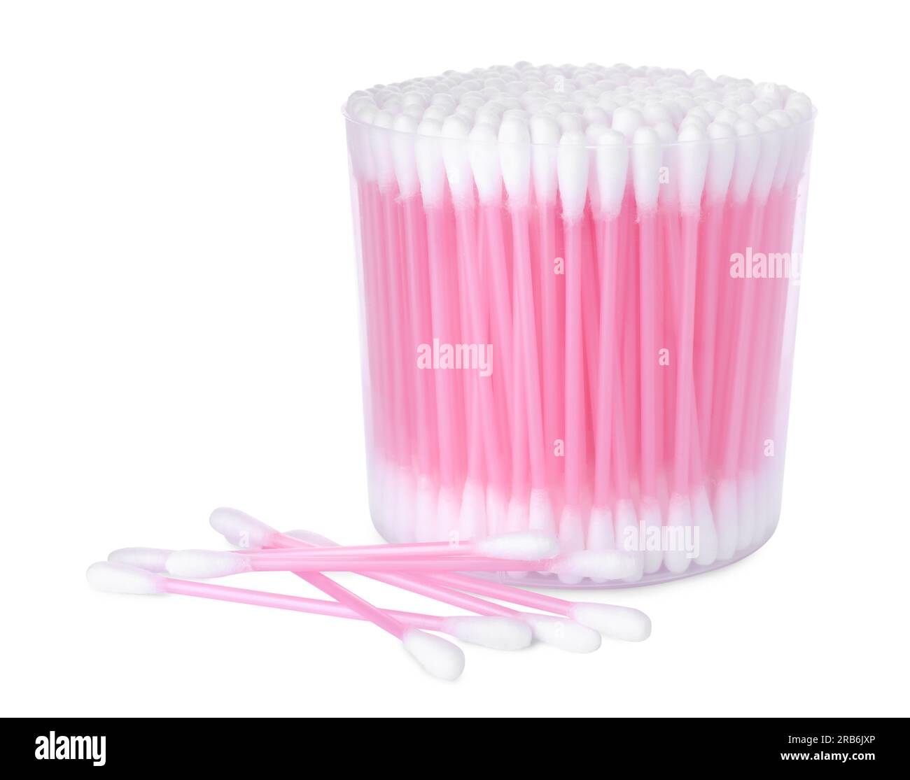Cotton buds in plastic container isolated on white Stock Photo - Alamy