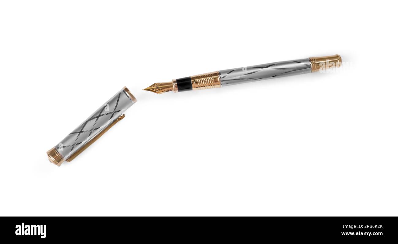 Stylish fountain pen with cap isolated on white Stock Photo - Alamy