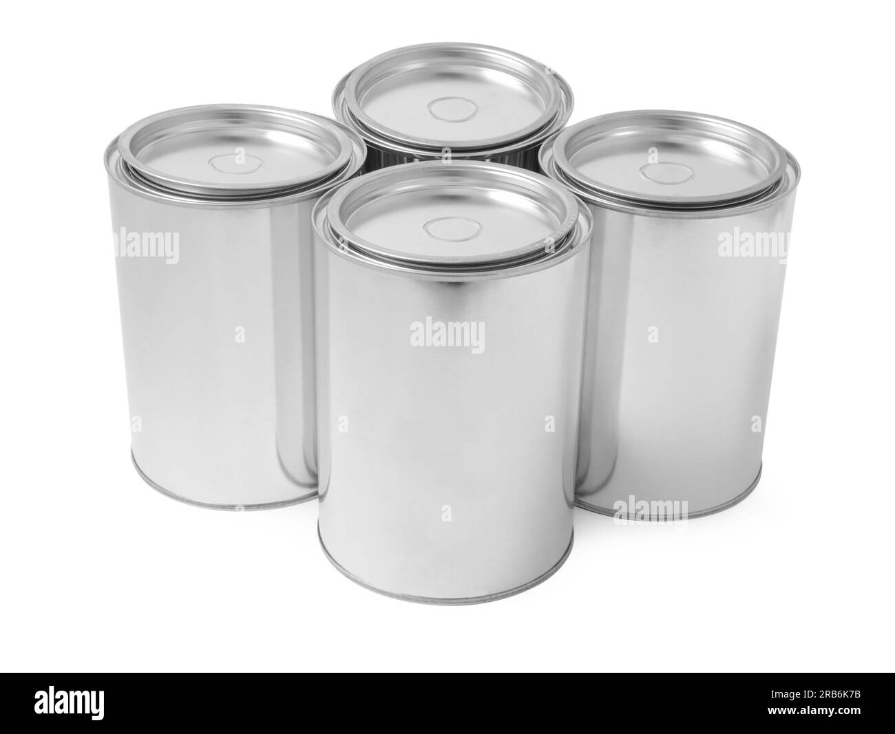 Many cans of paints on white background Stock Photo - Alamy