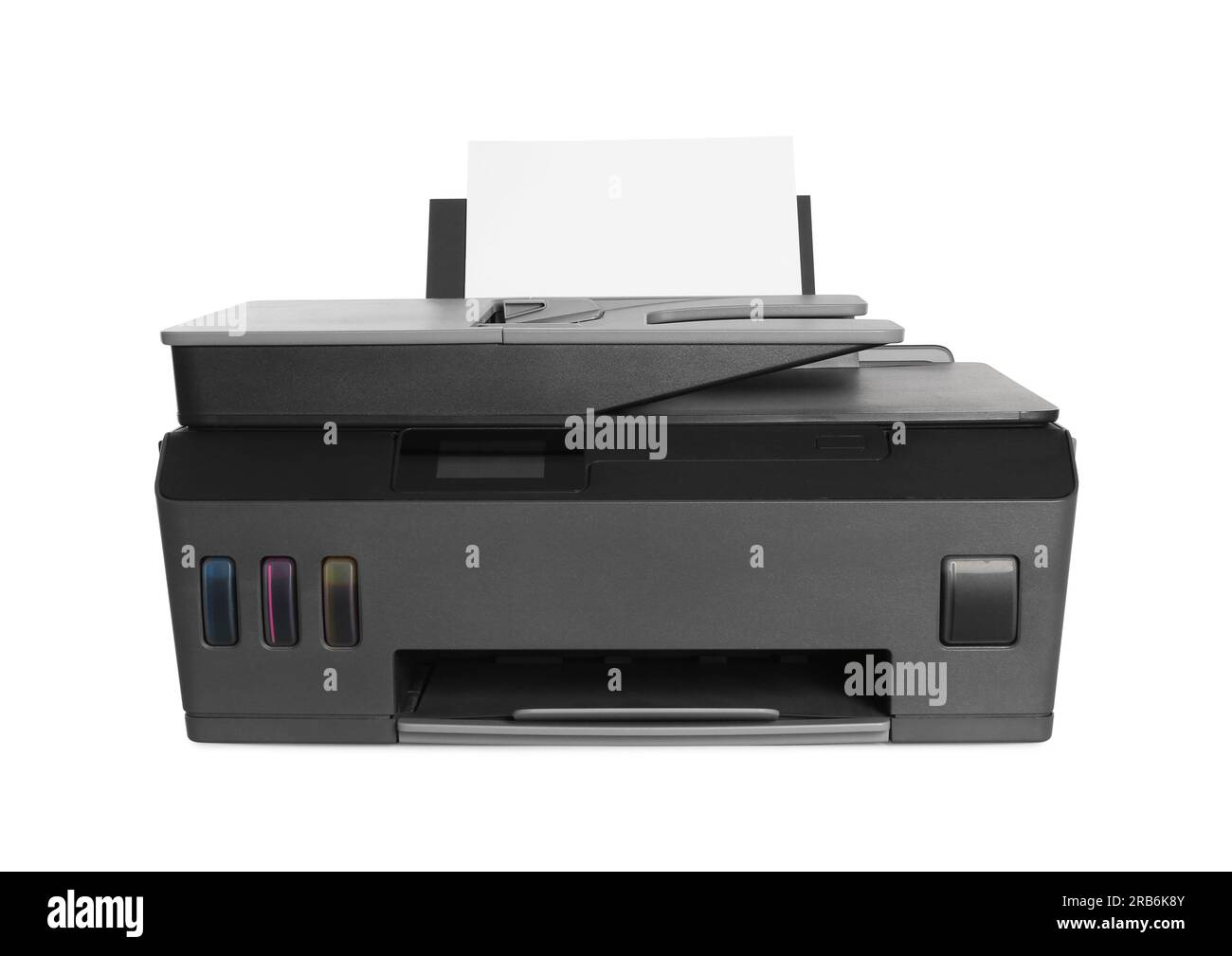 Modern printer with paper isolated on white Stock Photo - Alamy
