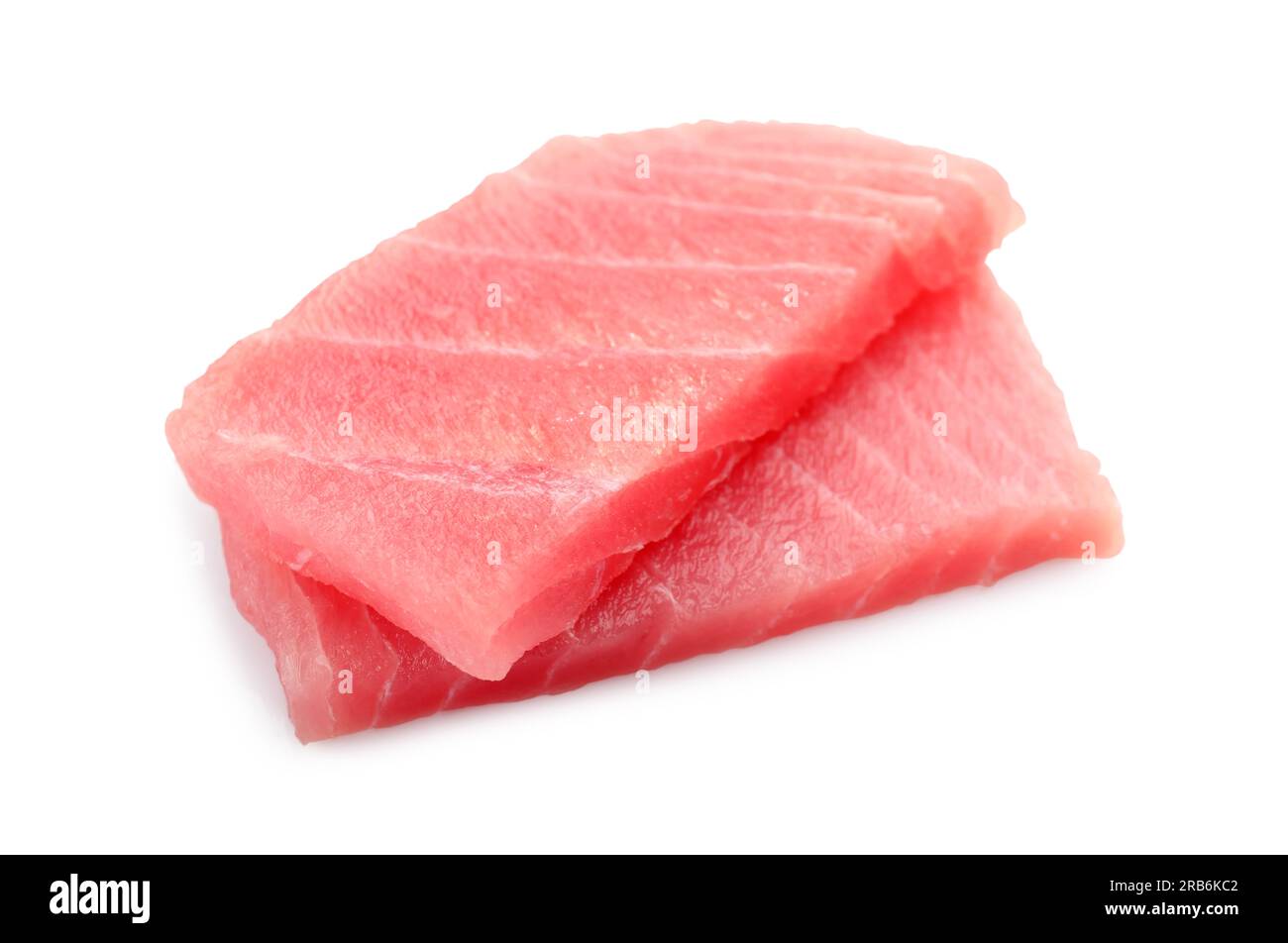 Tasty sashimi (pieces of fresh raw tuna) on white background Stock ...