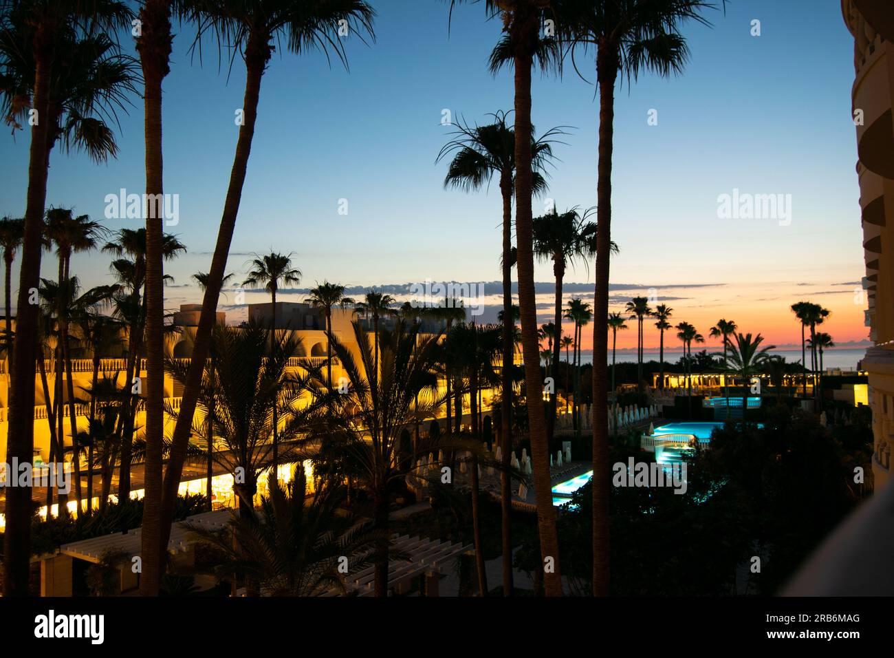 Morning mood at Palma de Mallorca from hotel window balcony. Palma ...