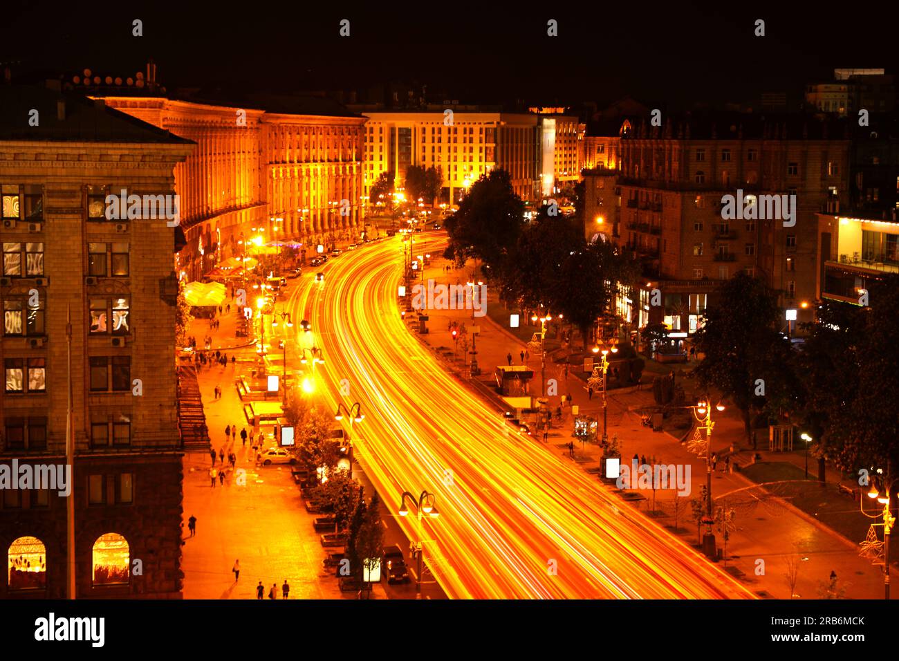 Road traffic, motion blur effect. View of night cityscape with car ...