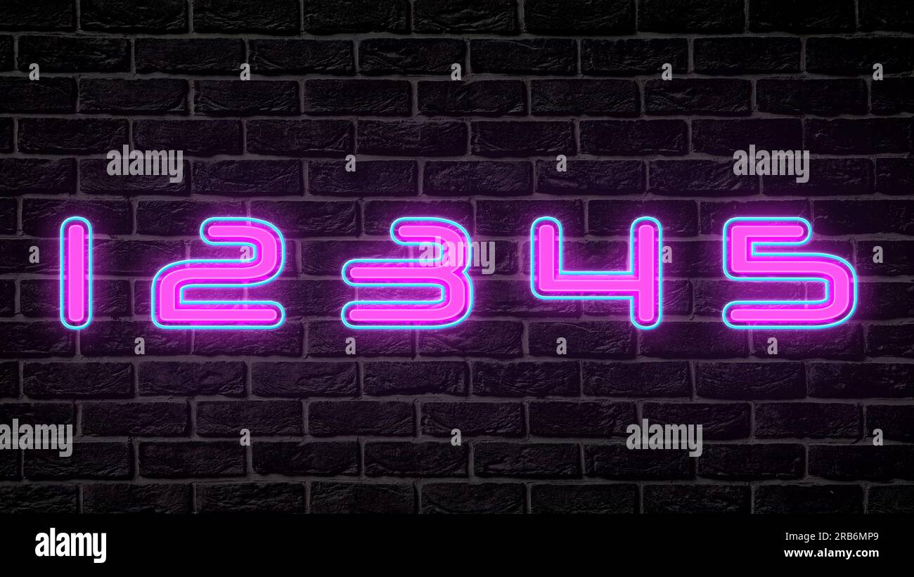 Glowing neon number (1, 2, 3, 4, 5) signs on brick wall Stock Photo - Alamy