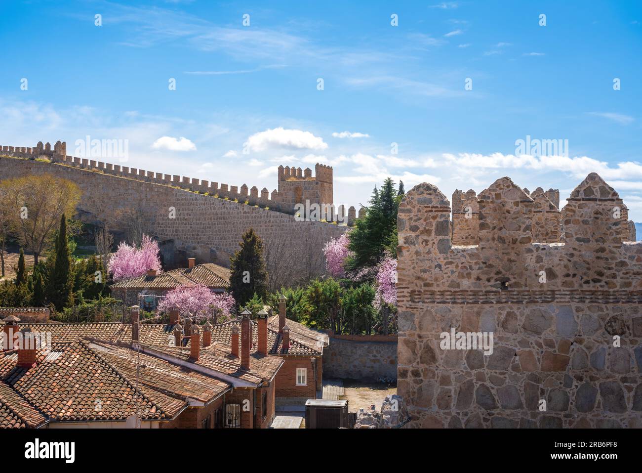 Medieval Walls of Avila Battlements and city view - Avila, Spain Stock ...
