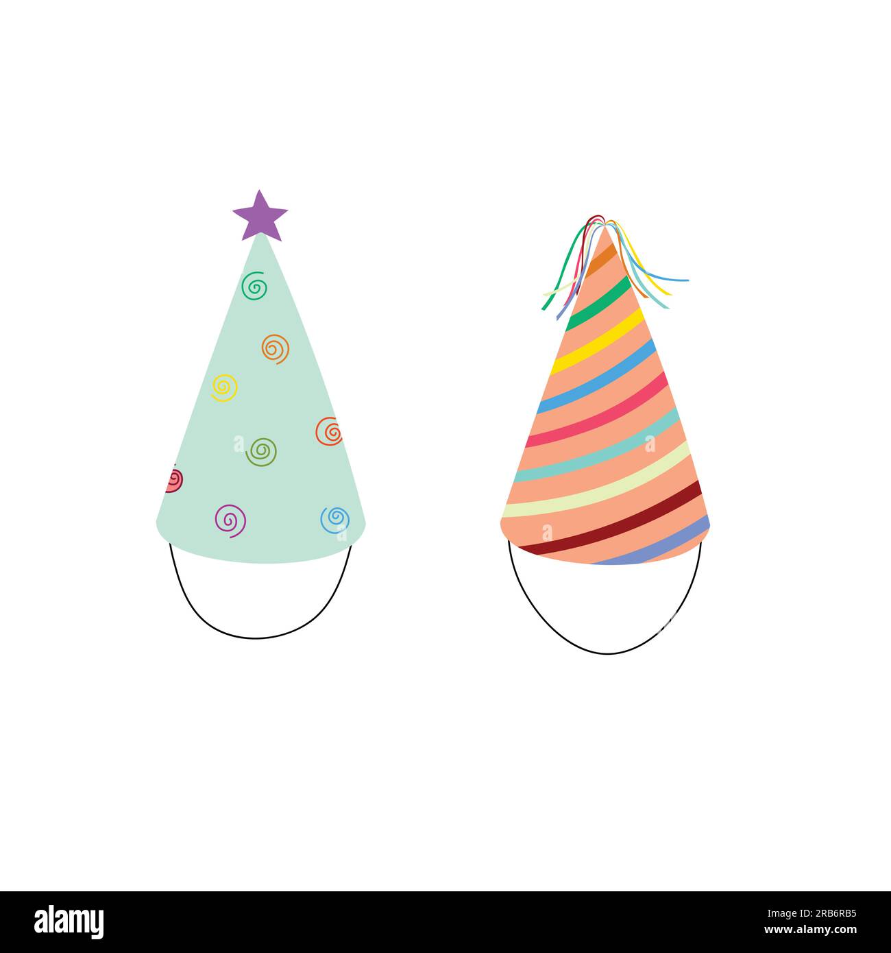 Colorful birthday hats vector in cartoon style. Birthday hats in doodle ...