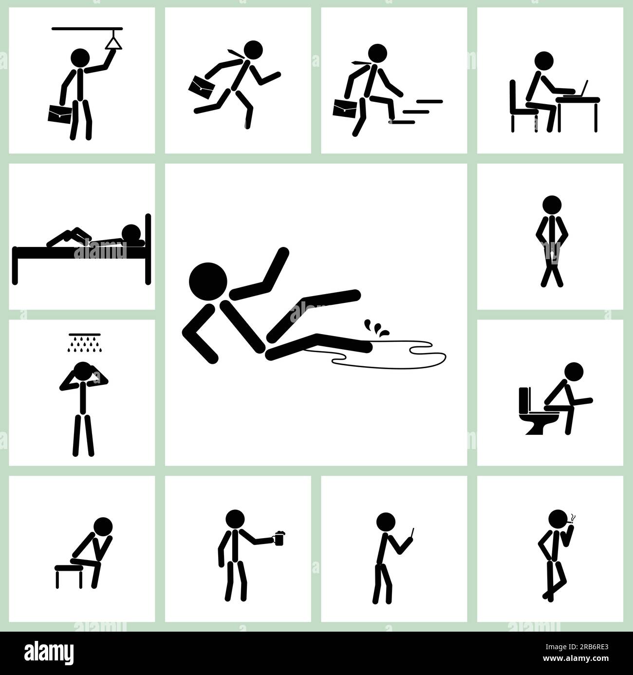 A day of a man vector in stickman style. A man's daily activities black ...