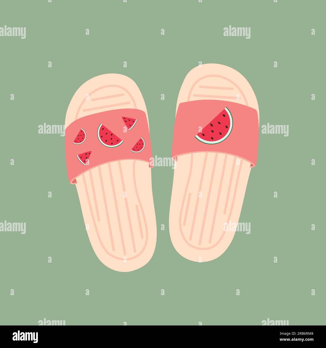 Watermelon slippers flat vector in pastel color. House slippers ...