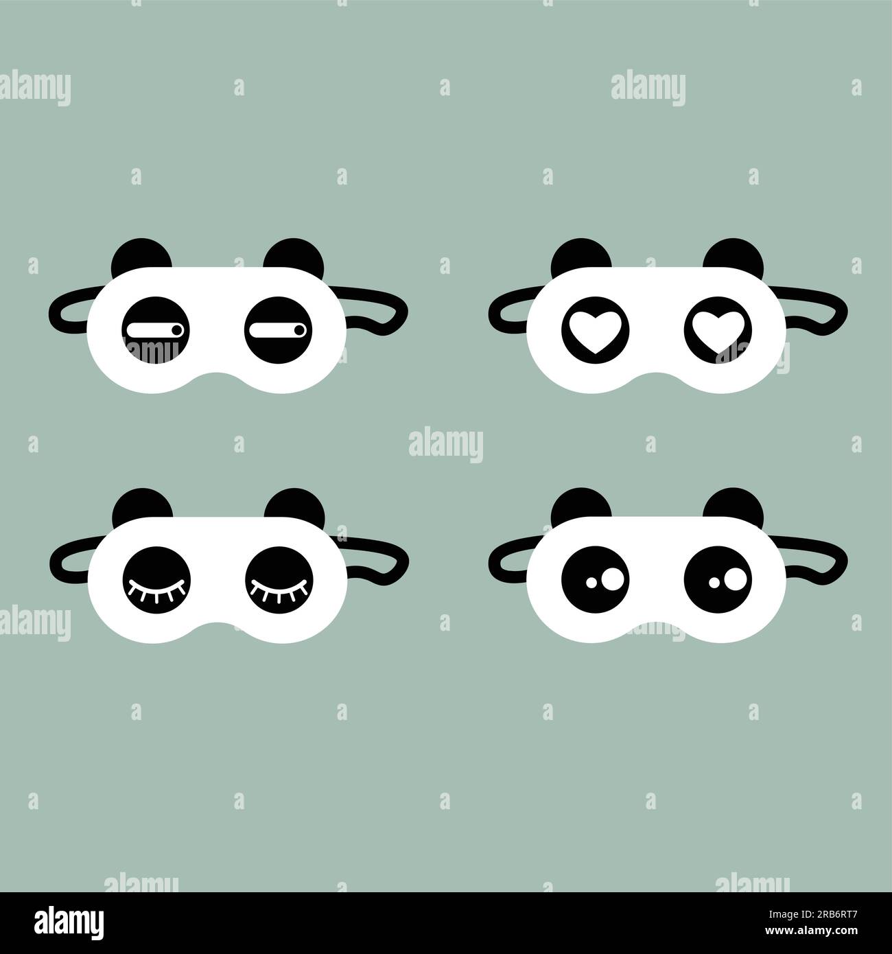 Cute panda sleep mask flat vector. Black and white sleep mask icons ...